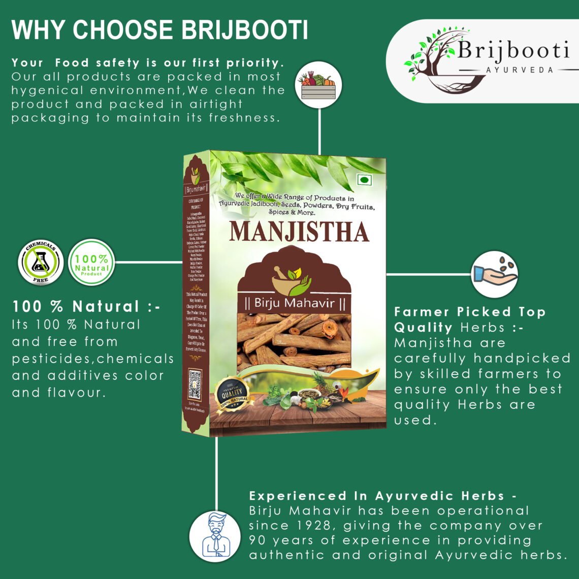 BrijBooti Manjistha - Majith - Majistha - Rubia Cordifolia - Brijbooti